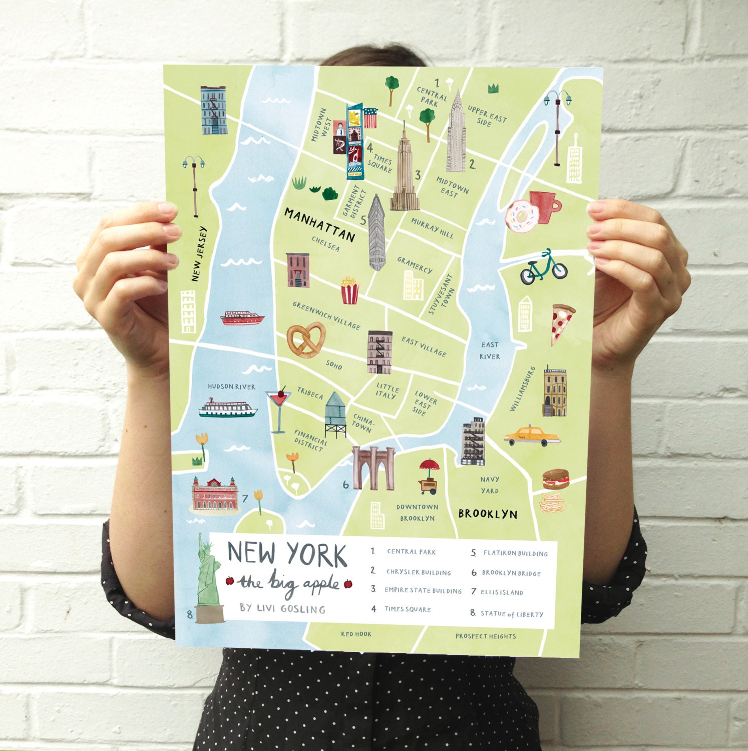 New York Illustrated Map New York Print New York Map | Etsy New Zealand