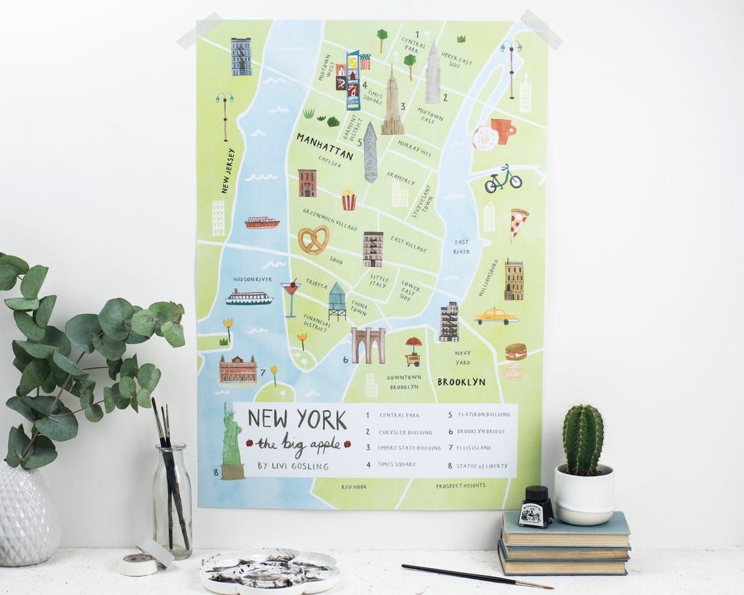 New York Illustrated Map New York Print New York Map Poster - Etsy
