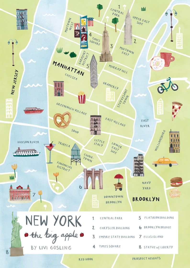 New York Illustrated Map New York Print New York Map | Etsy