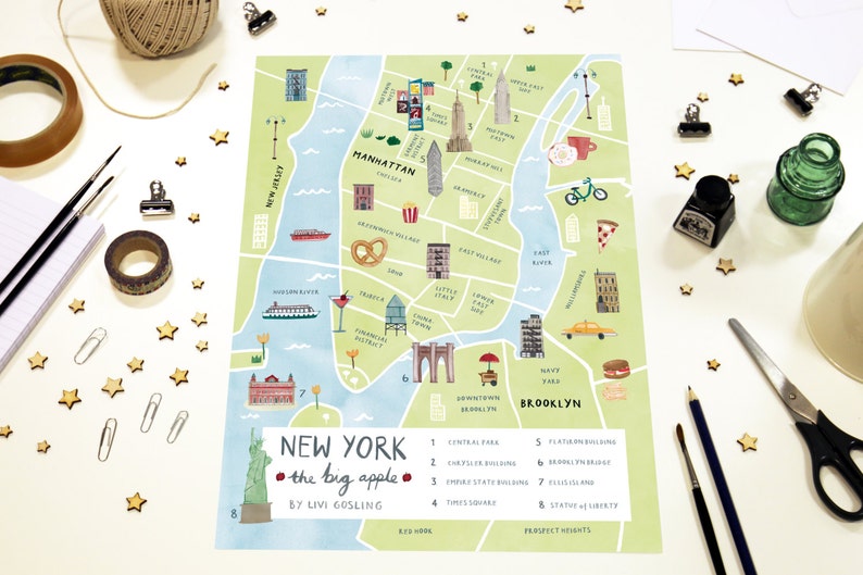 New York Illustrated Map New York Print New York Map | Etsy