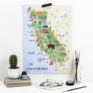 California Illustrated Map California Print California Map - Etsy