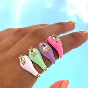 Colorful Enamel Rings, Pastel Diamond Adjustable Bands,rainbow Enamel ...