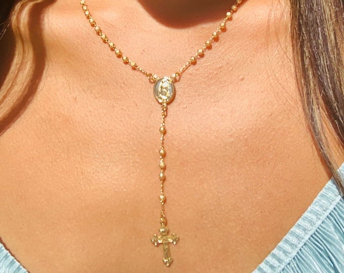 18k Gold Filled Rosary Chain Necklace,long Tiny Cross Necklace for ...
