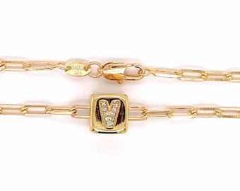 Block Letter Bead Gold Necklace - Etsy