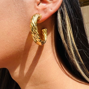 18K Gold Filled Thick Rope Hoops, Braided Hoops, Vintage Hoops, Medium ...