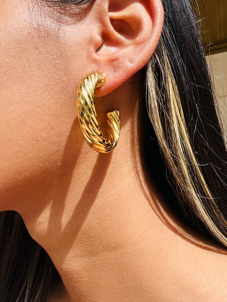 18K Gold Filled Thick Rope Hoops Braided Hoops Vintage - Etsy