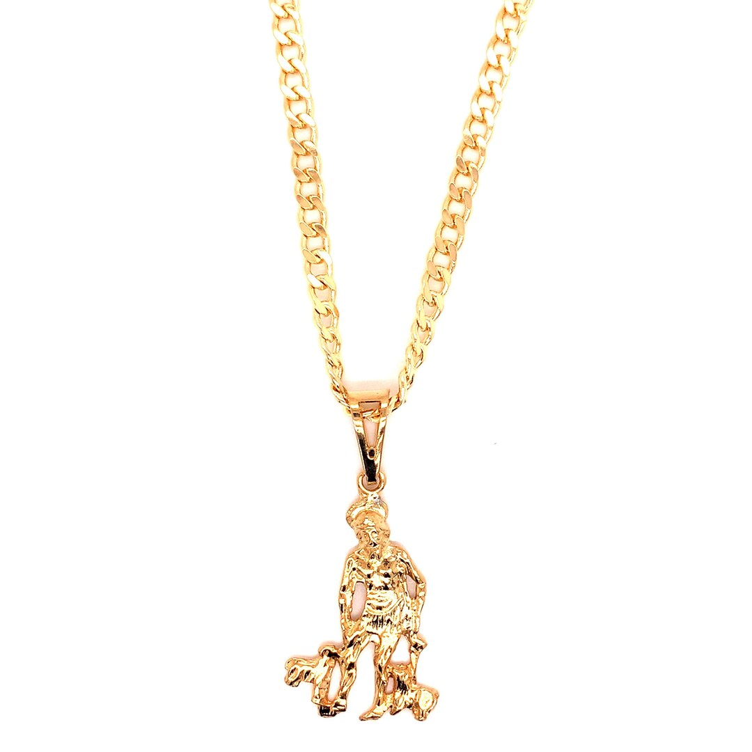 18K San Lazaro Necklace, Thick Gold Chain, St. Lazarus Pendant Necklace ...