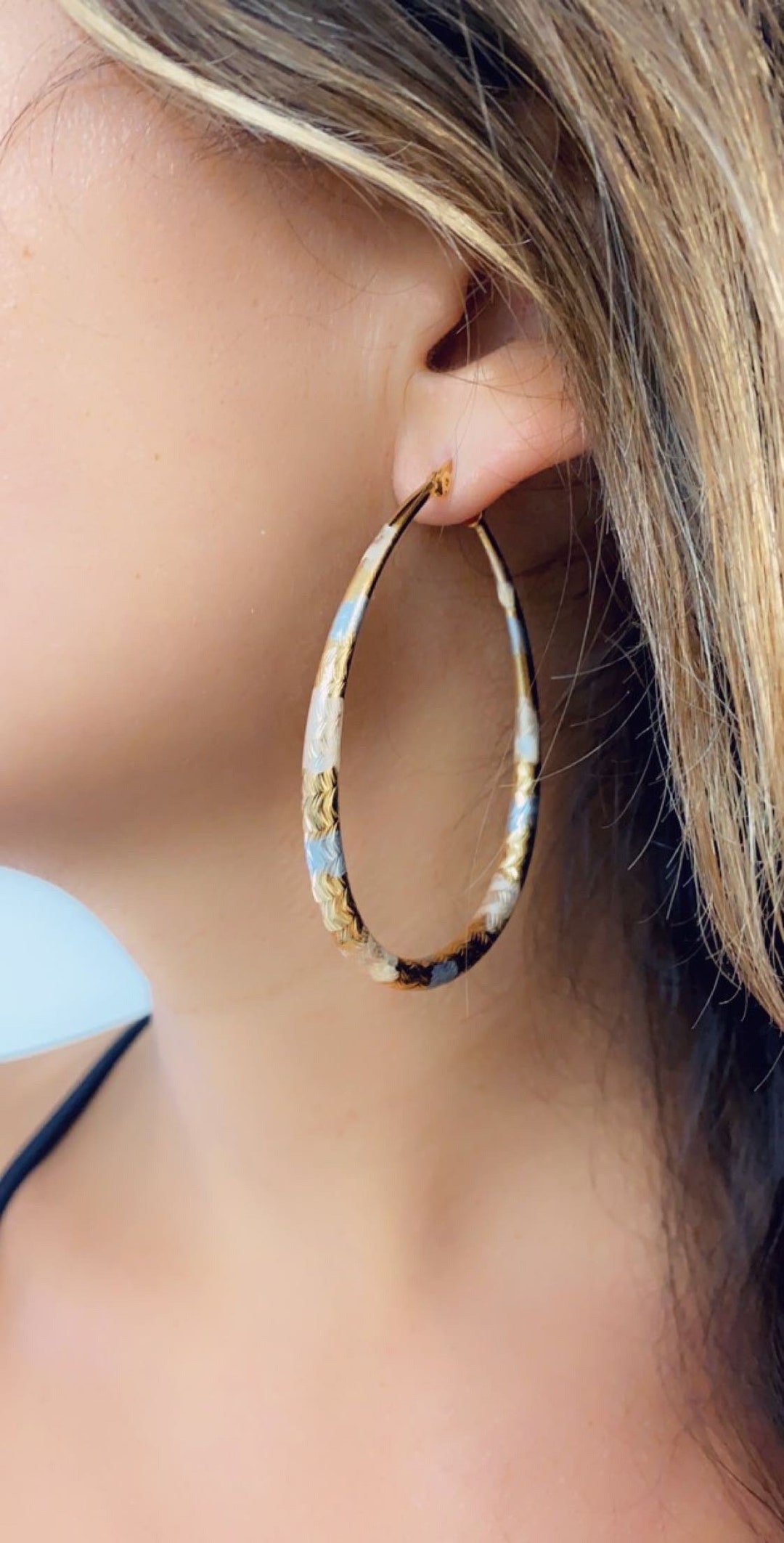 18KT Tri-tone Teardrop Hoops,tri-color Hoop Earrings,large Geometric ...