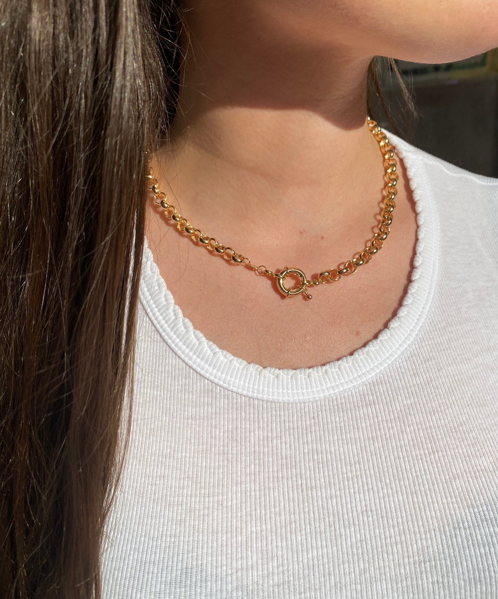 18K Chunky Link Chain Gold Filled Layering NecklaceThick Bolt | Etsy