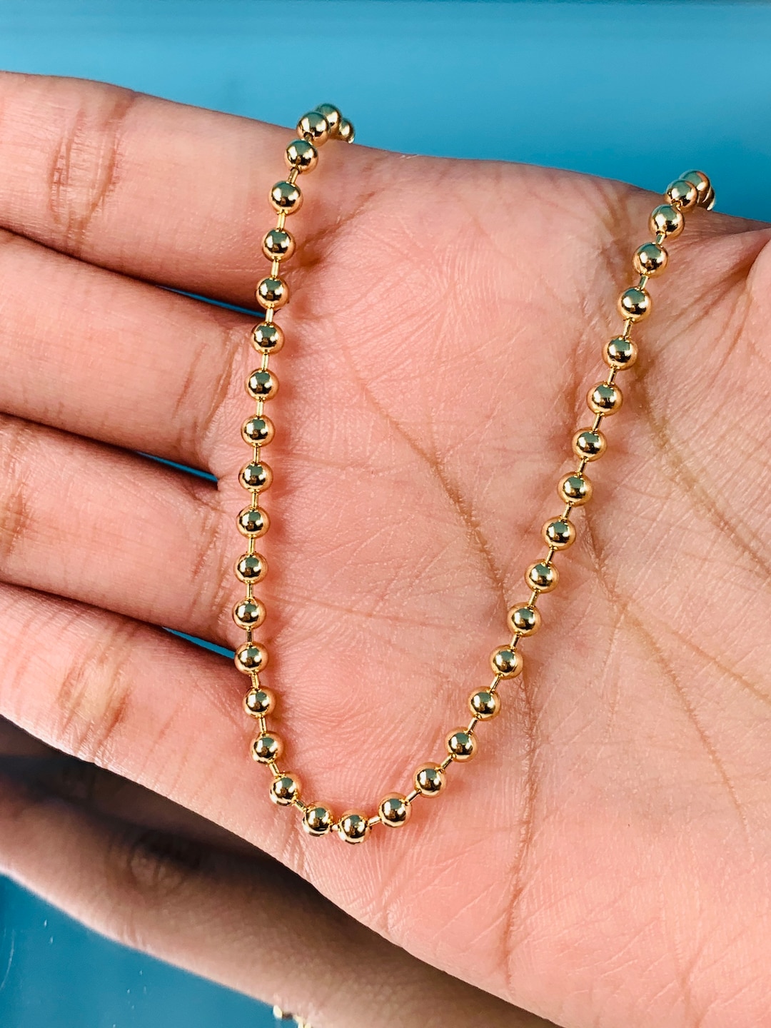 18K Gold Filled Beaded Ball Chain Necklace,military Ball Chain,dainty ...