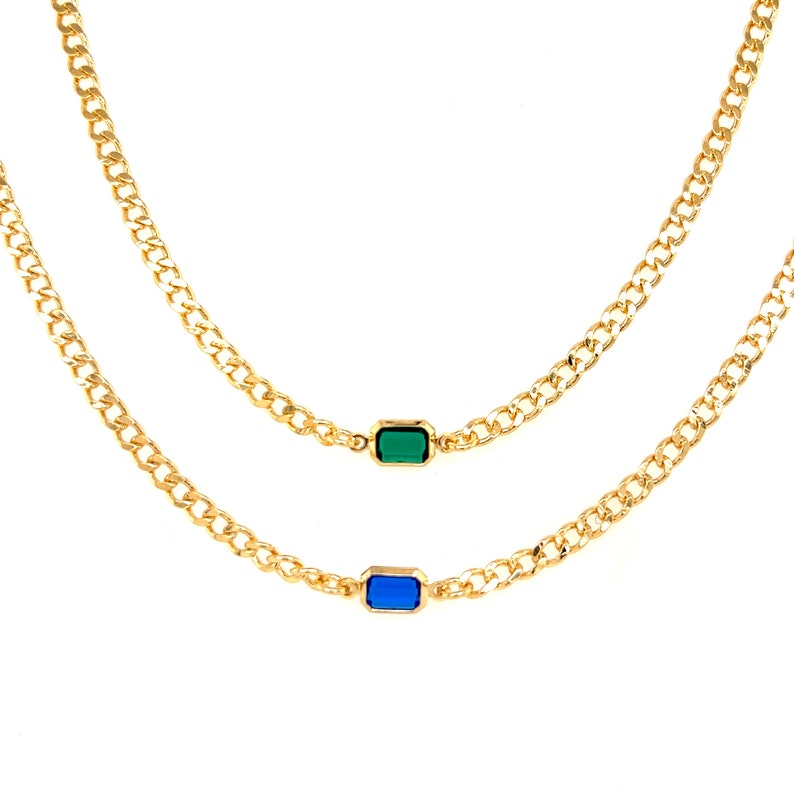 Emerald Green Gemstone Necklace Gold Filled Chain With - Etsy