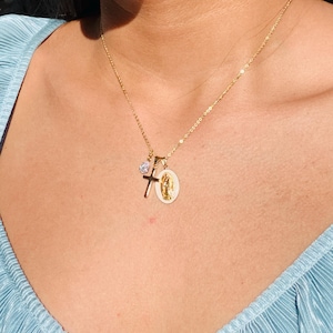 18K Religious Multi Charm Necklace, Customizable Christian Charm ...