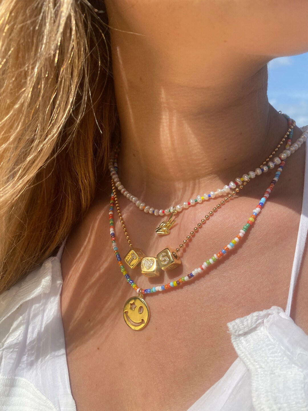 Peace Sign Necklace,beaded Peace Sign Charm Necklace,dainty Peace Hand ...