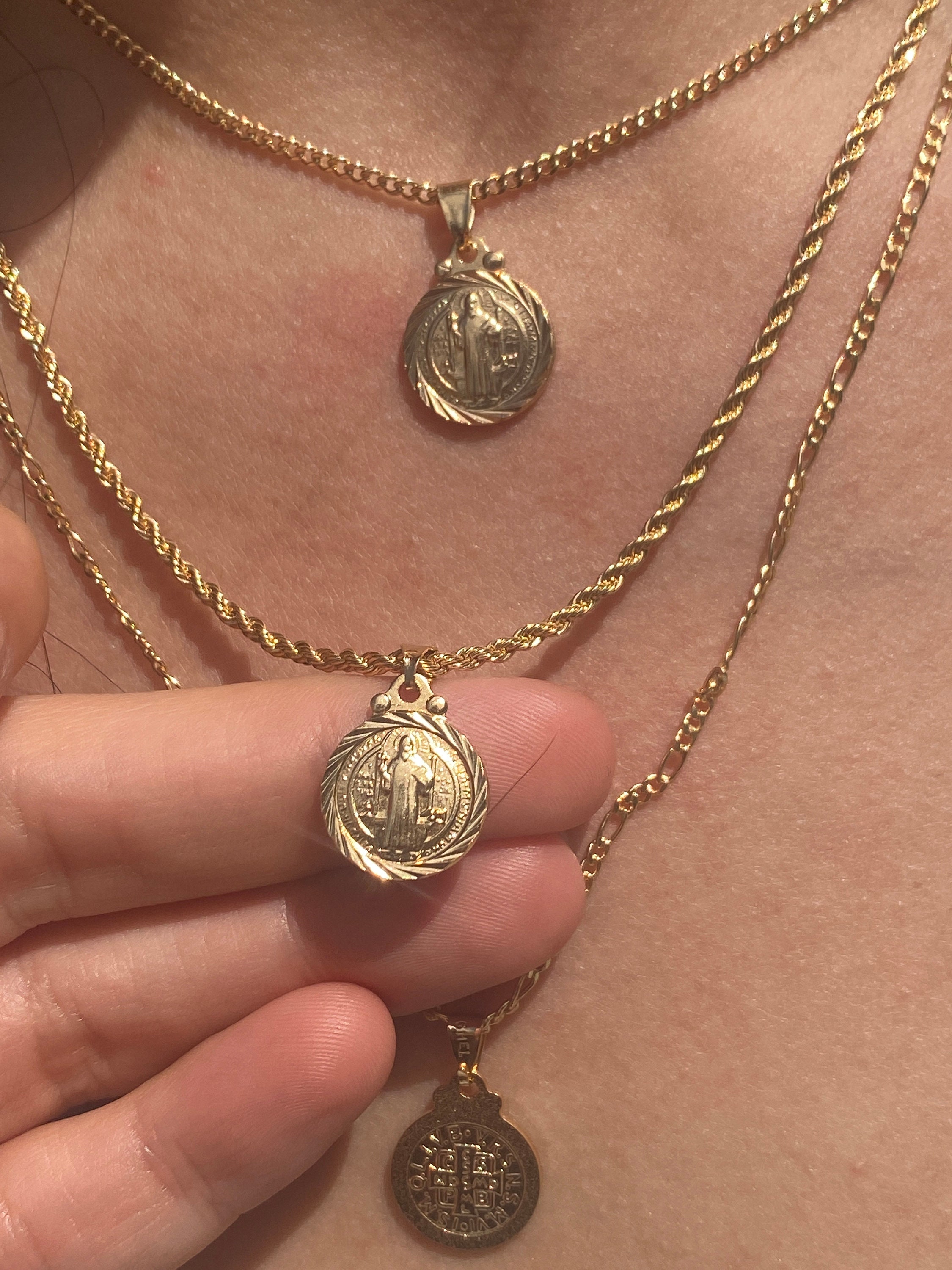 18k Saint Benedict Medal Necklace, St. Benedict Jewelry, Religious ...