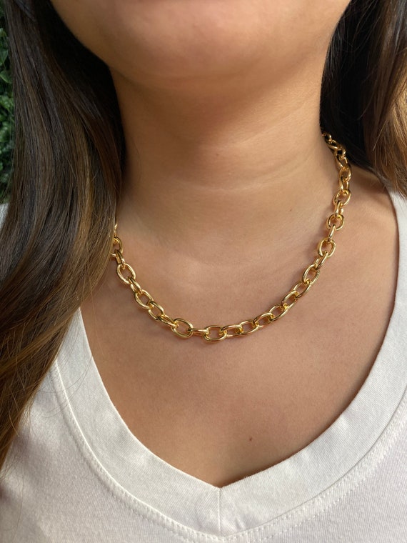 18K Thick Chunky Gold Filled Layering Necklacethick Gold Rolo - Etsy