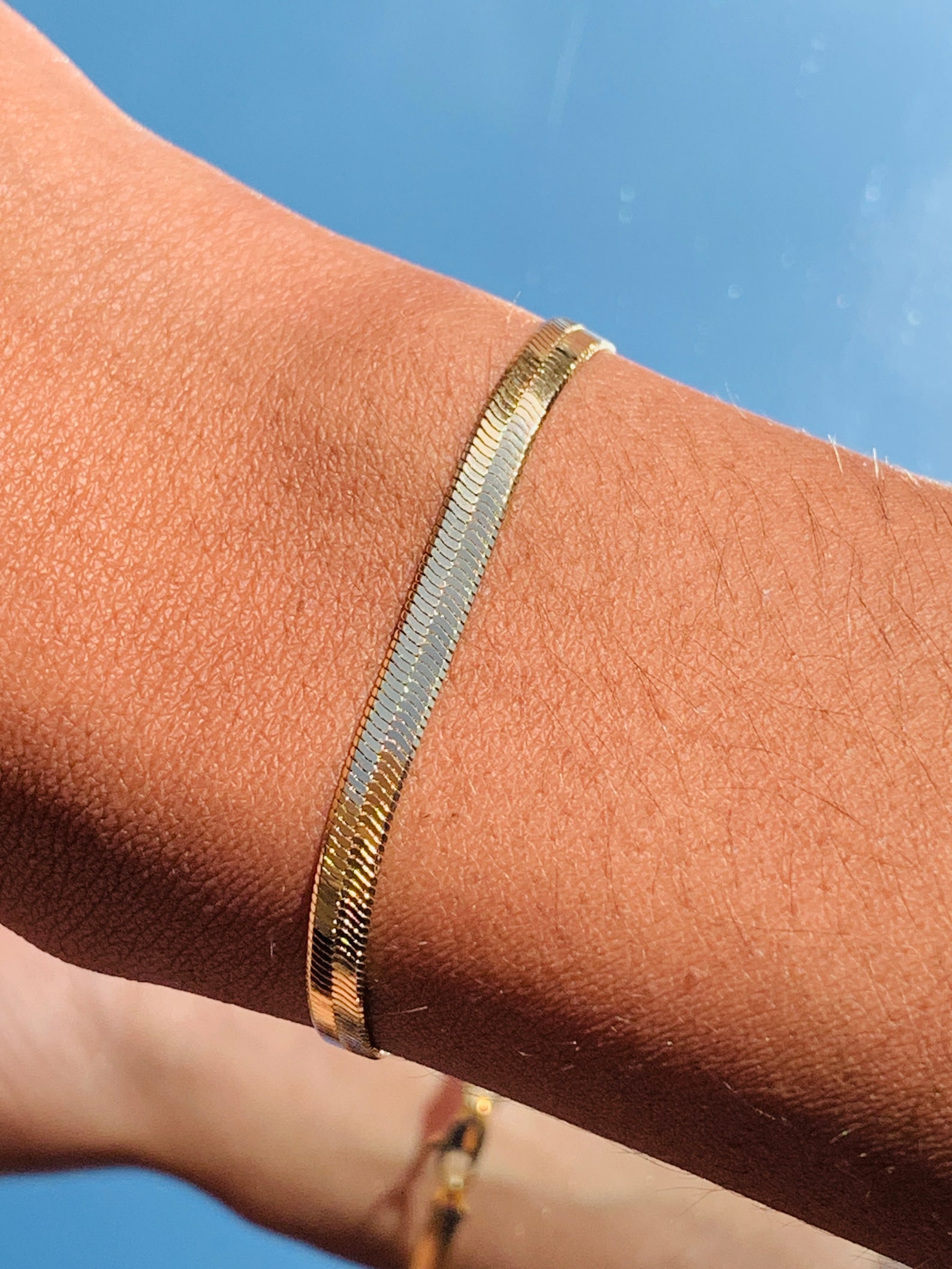 18K Gold Herringbone Bracelet, 3mm 4mm Bracelet for Women, Flat Chain ...