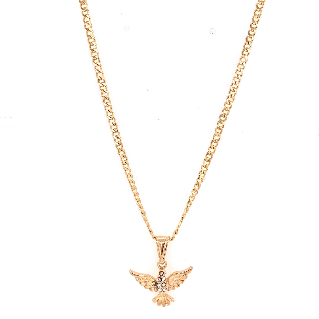 18K GF Small Holy Spirit Charm Necklace,spiritual Gift for Son,religous ...