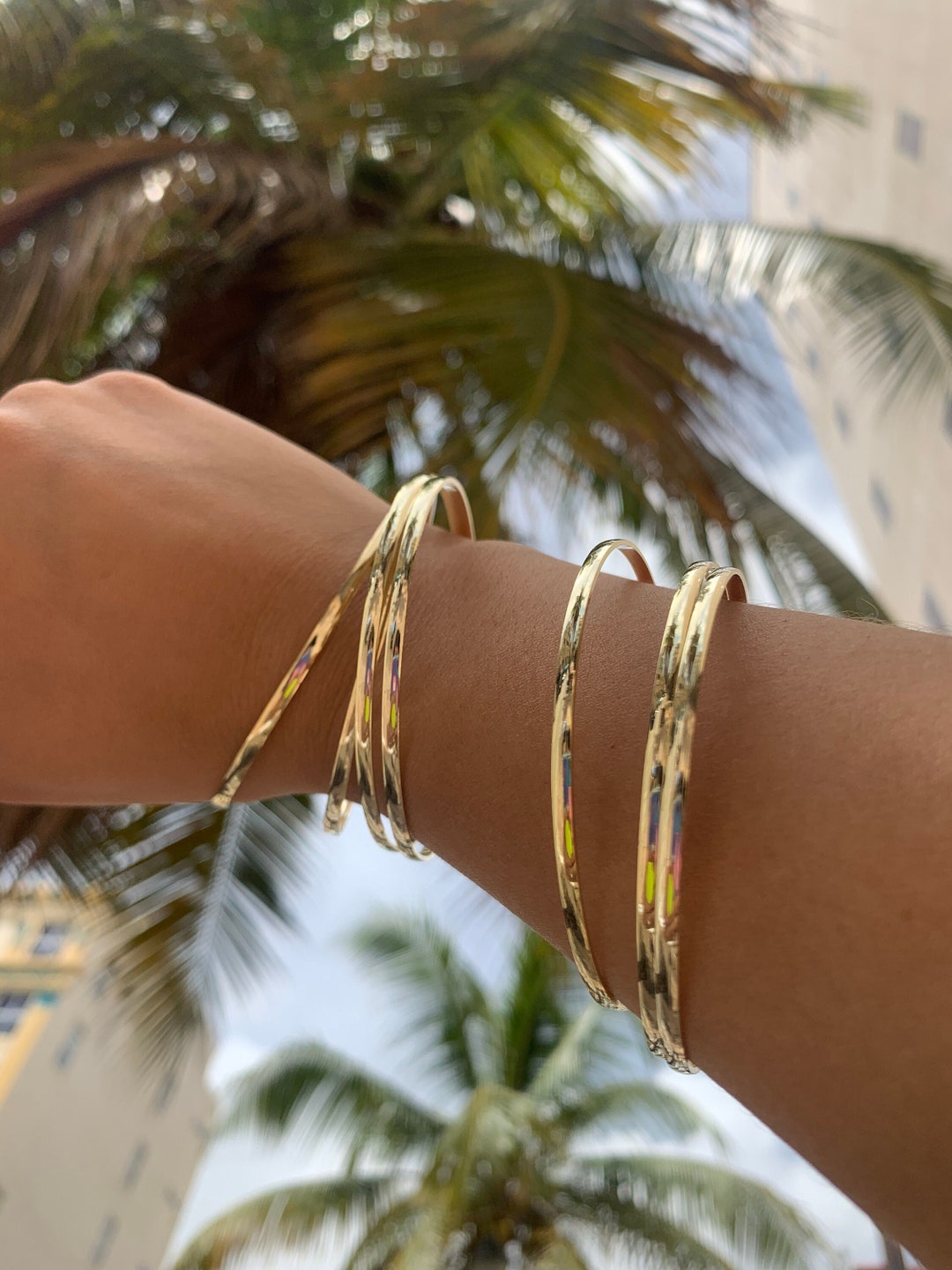 Minimalist Gold Bangle Set of 5, Thin Gold Filled Bangle Bracelet, Stacking Bangle, Dainty ...