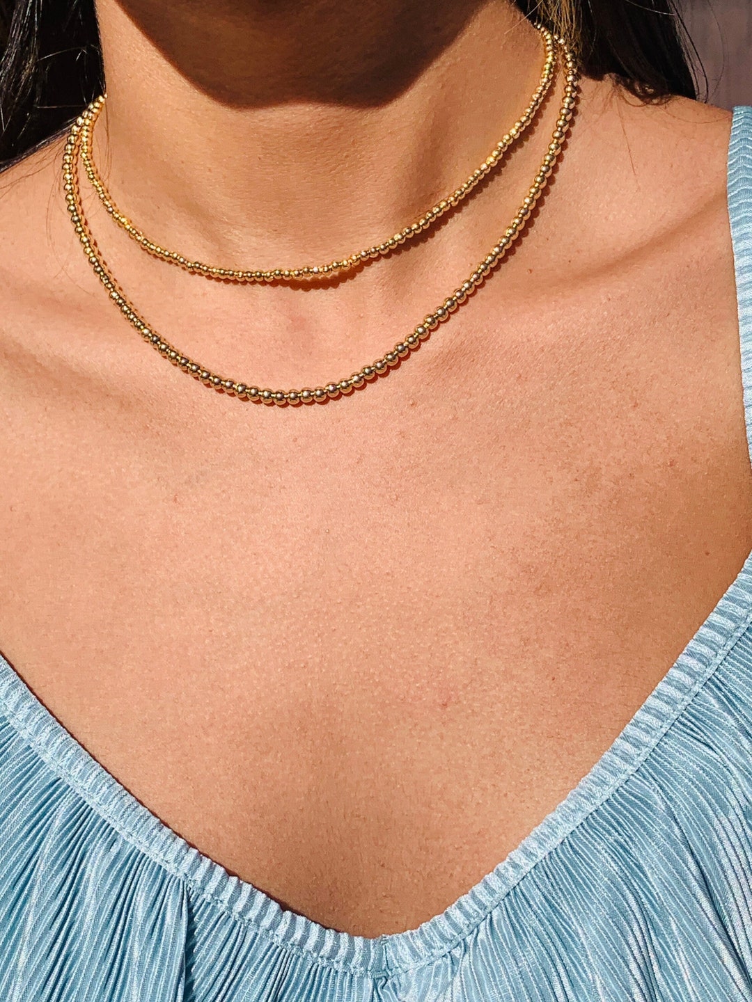 3mm Gold Filled Beaded Necklace 4mm Gold Bead Necklace - Etsy