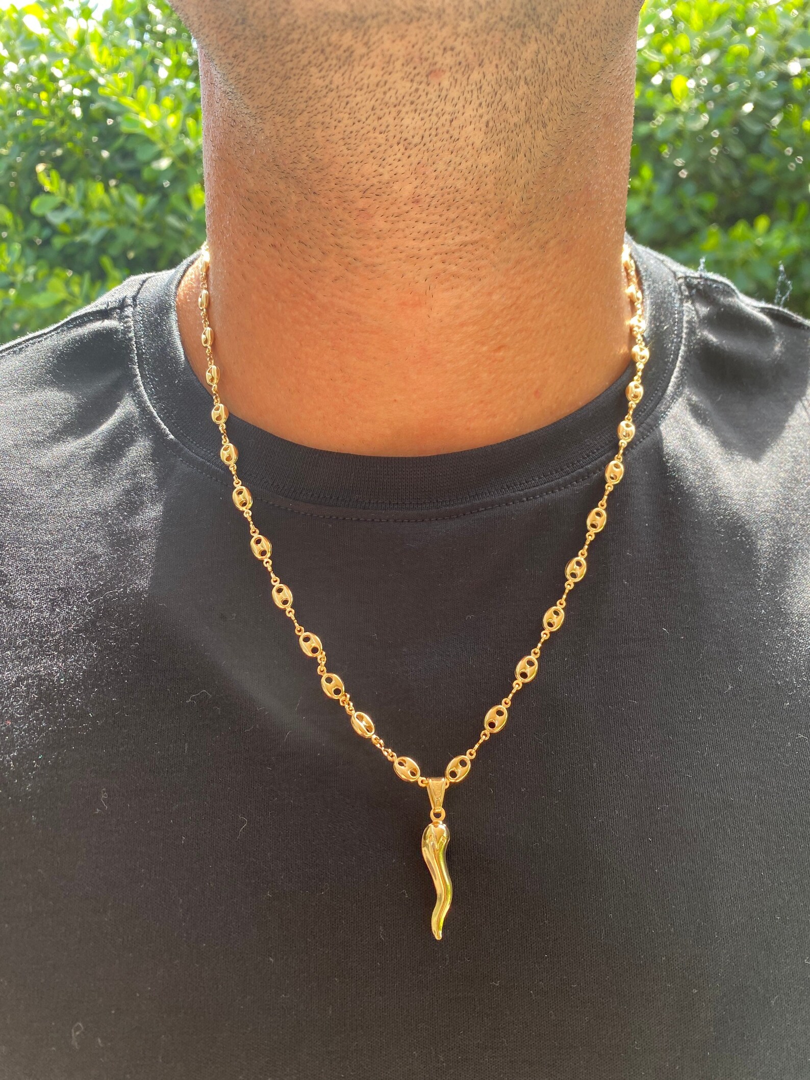 18K Italian Cornicello Gift for Men,italian Amulet Puff Necklace for ...