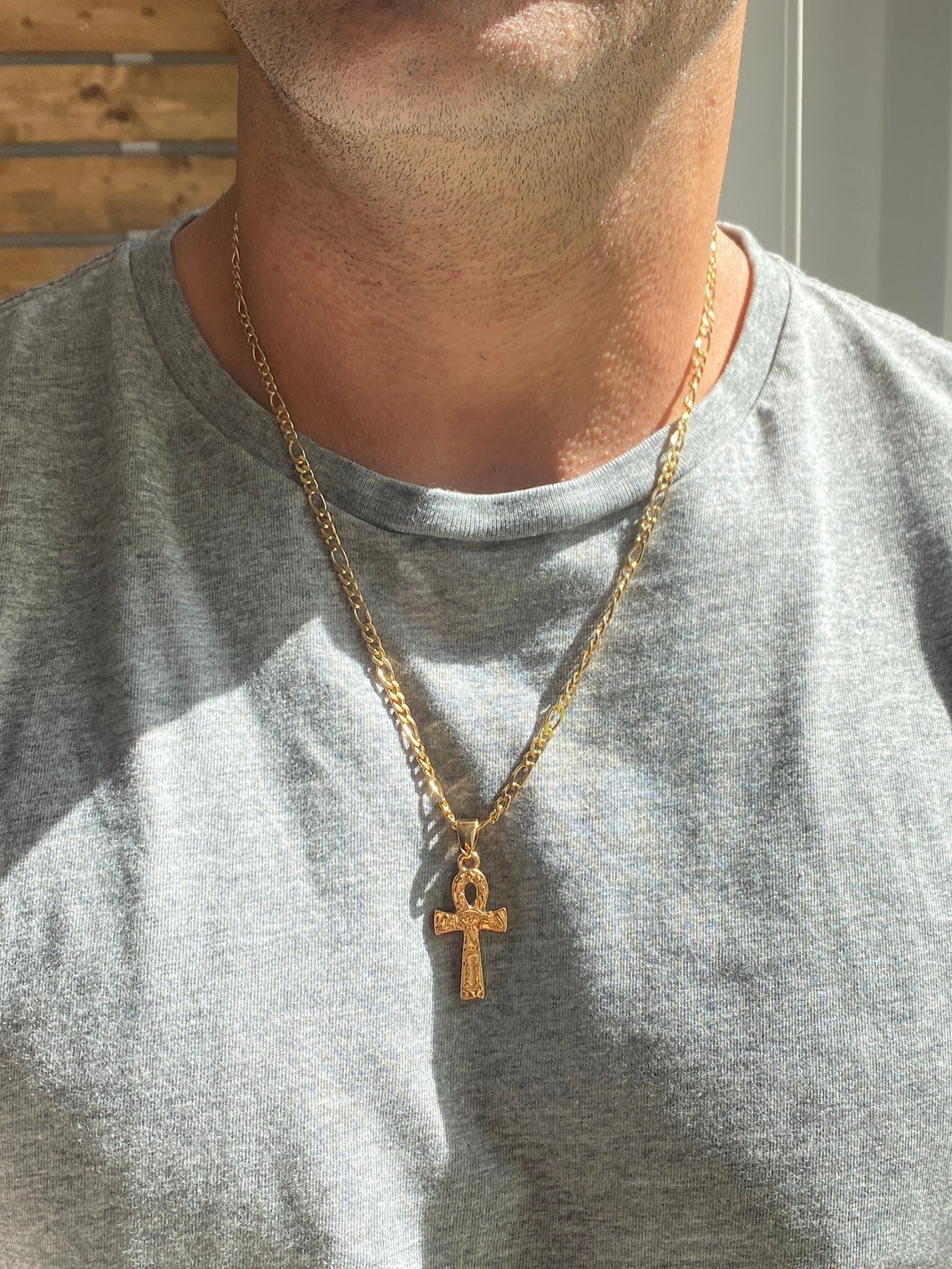 18K Mens Ankh Necklacegold Filled Ankh Figaro Necklaceankh - Etsy
