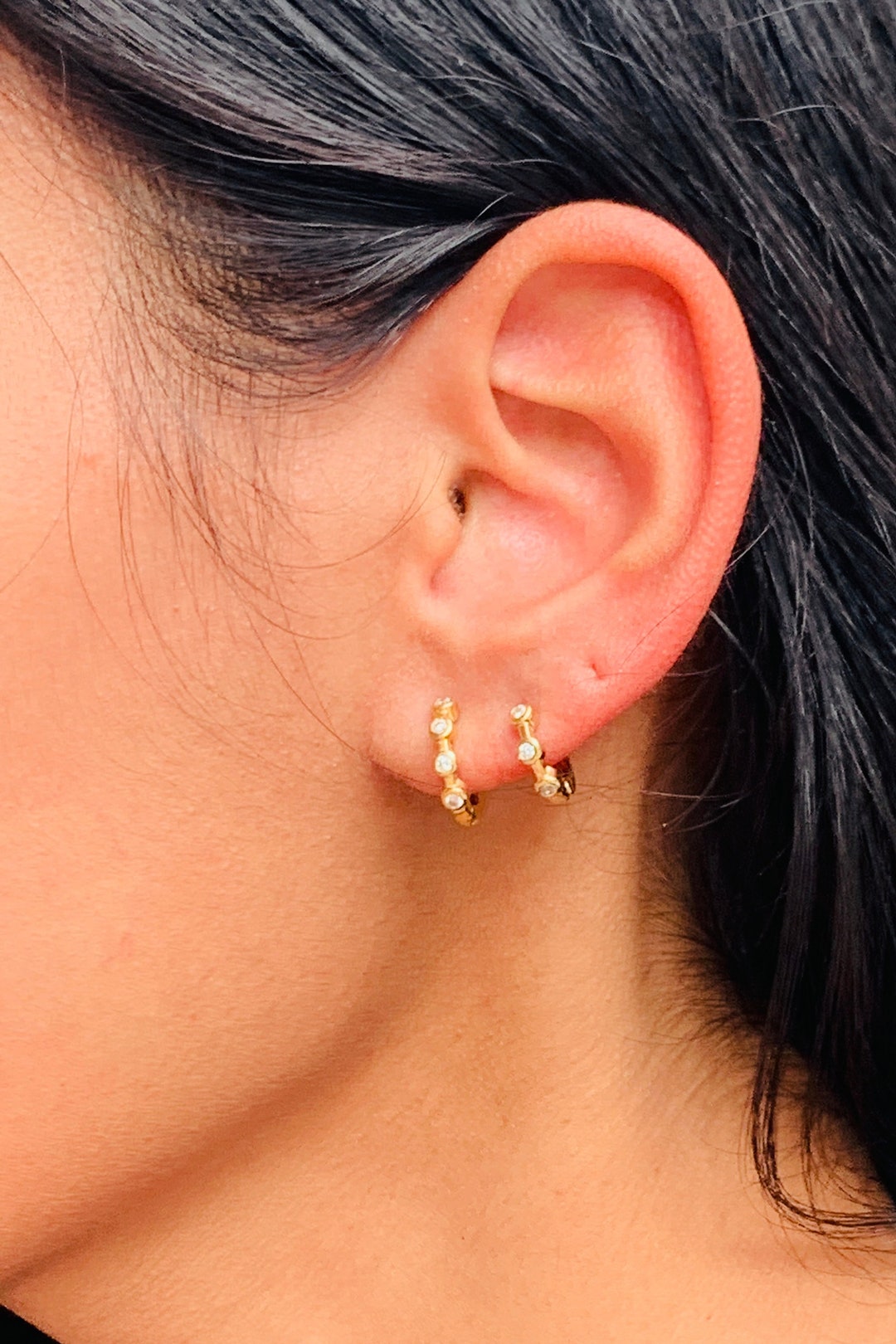 18K Dainty Small Huggies, Gold Filled Huggie Earrings, CZ Boho Hoop ...