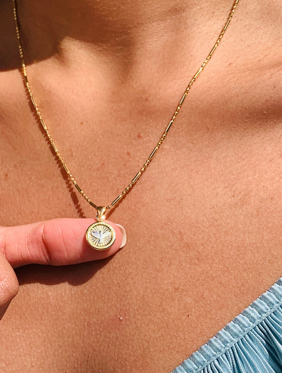 18k Holy Spirit Charm Necklace, Religious Necklace, Christian Necklace ...