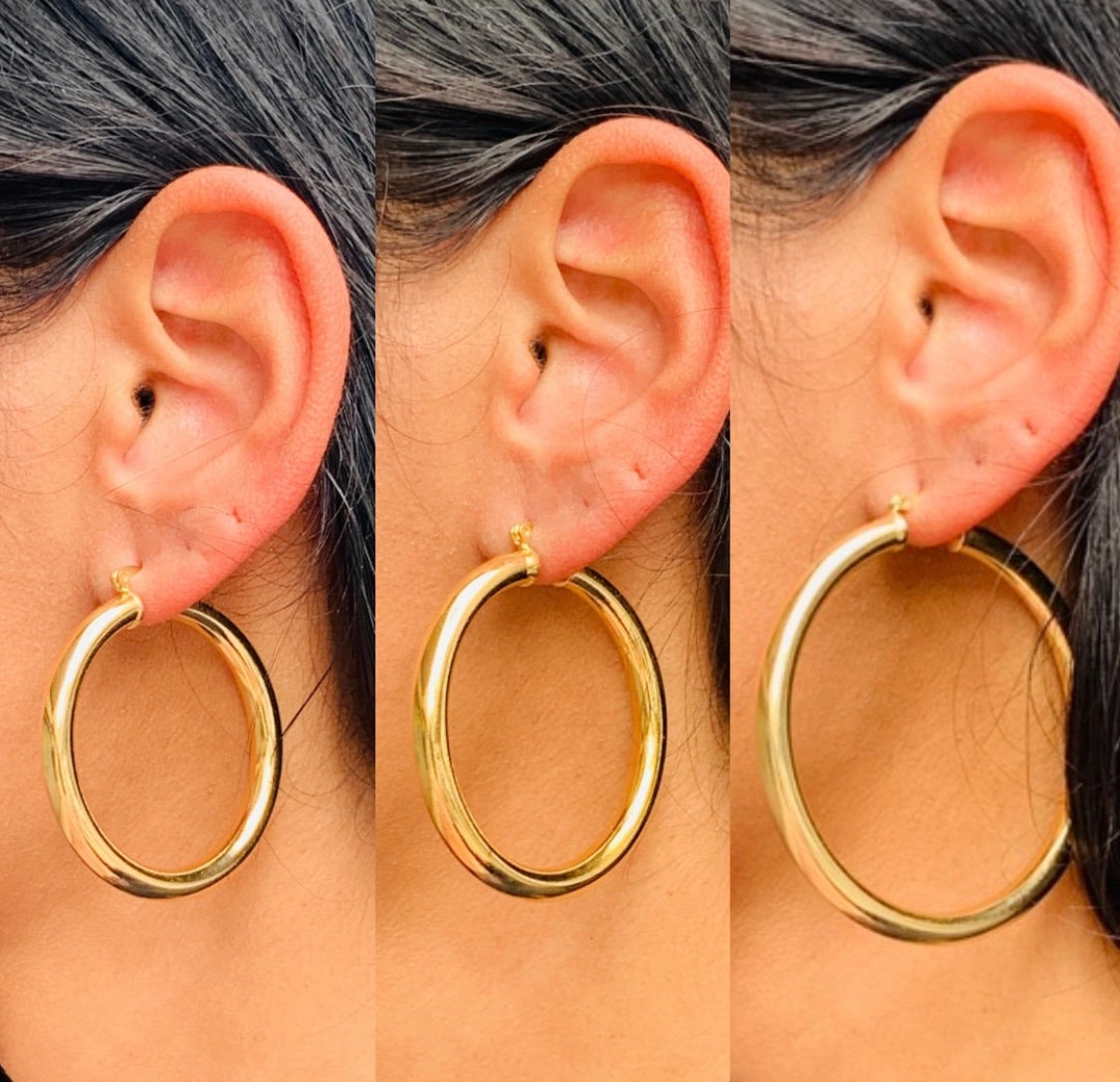 18K Large Gold Filled Hoop Earrings, Chunky Hoop Earrings, Big Gold ...