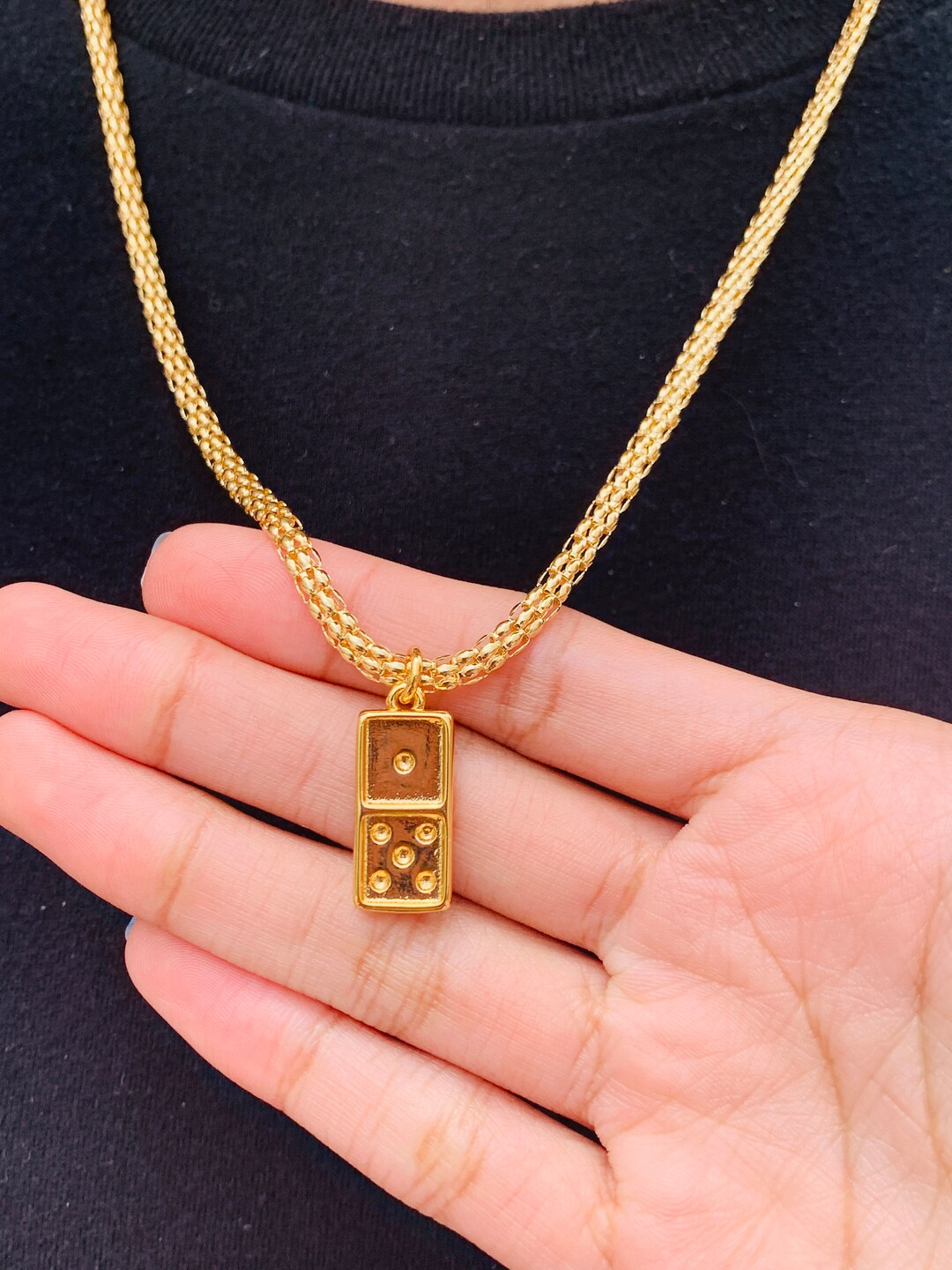 18K Domino Necklace, Domino Style Pendant, Dominos Jewelry, Number Five ...