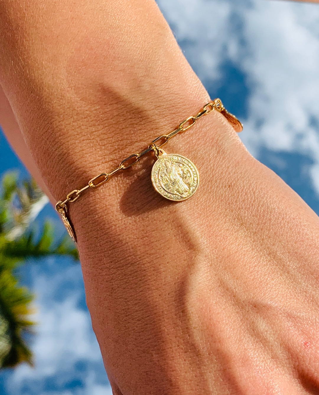 18K Gold Religious Bracelet,saint Benedict Bracelet,religious Gift ...