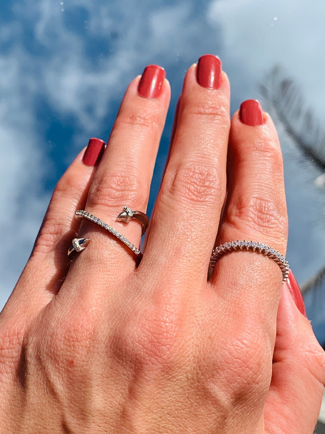 Sterling Silver Nail Ring, Pave Diamond Double Nail Ring, Unique ...