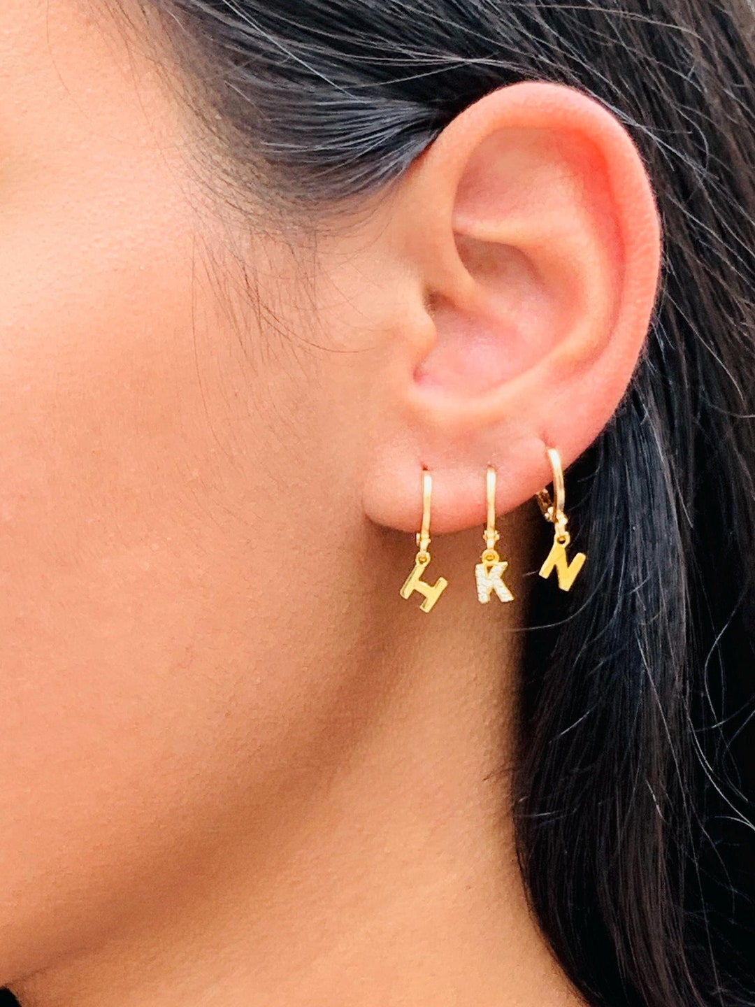 Gold Filled Initial Huggies, Tiny Letter Earrings, Hoops With Initial ...