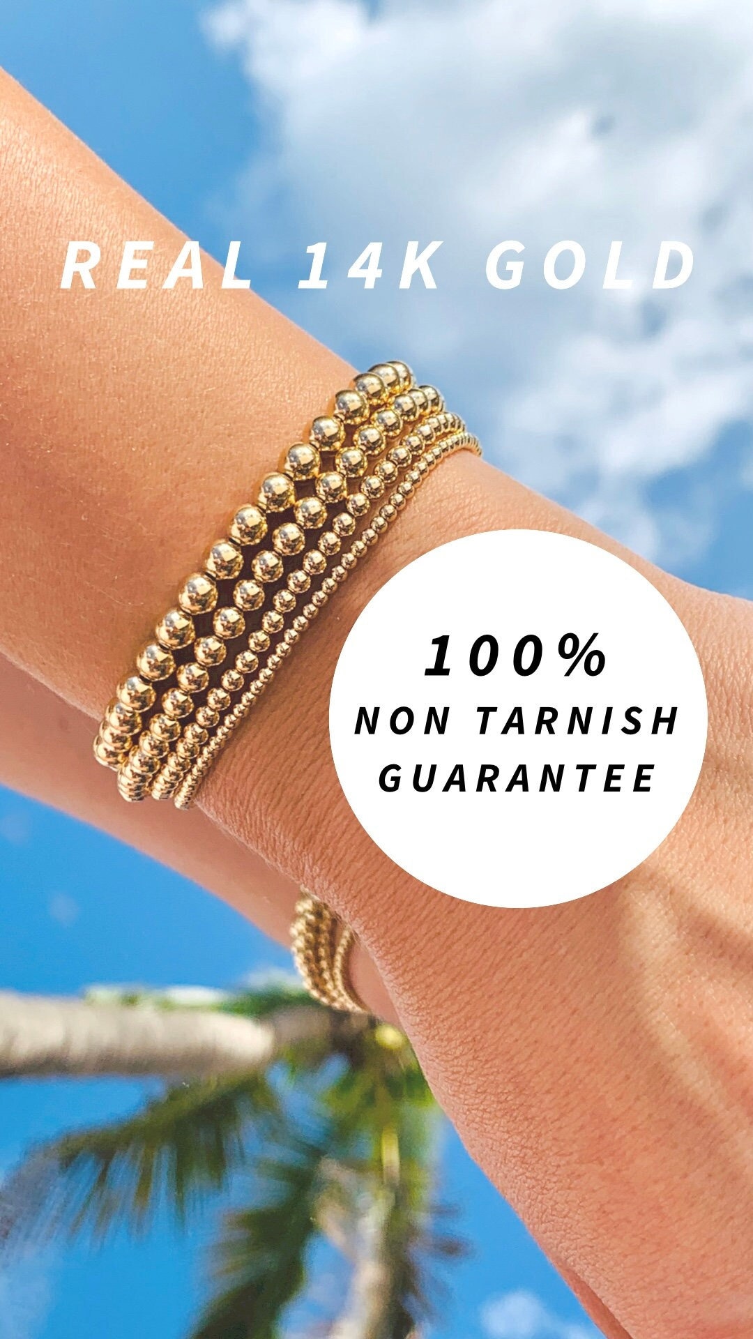 Non Tarnish Gold Beaded Bracelet, 14K Gold Filled Stackable Bracelet, Dainty Beaded Bracelet ...