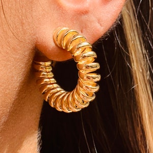 Gold Coiled Tube Hoop Earrings, Rope Hoops, Chunky Hoops, Everyday ...