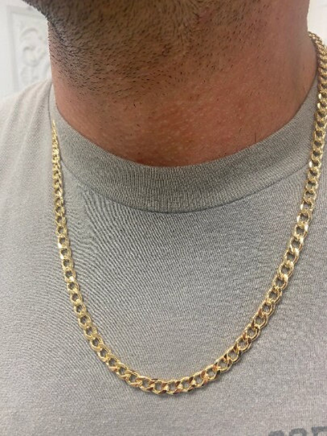 18K Thick Gold Mens Chain, Link Necklace for Men, Chunky Gold Mens ...