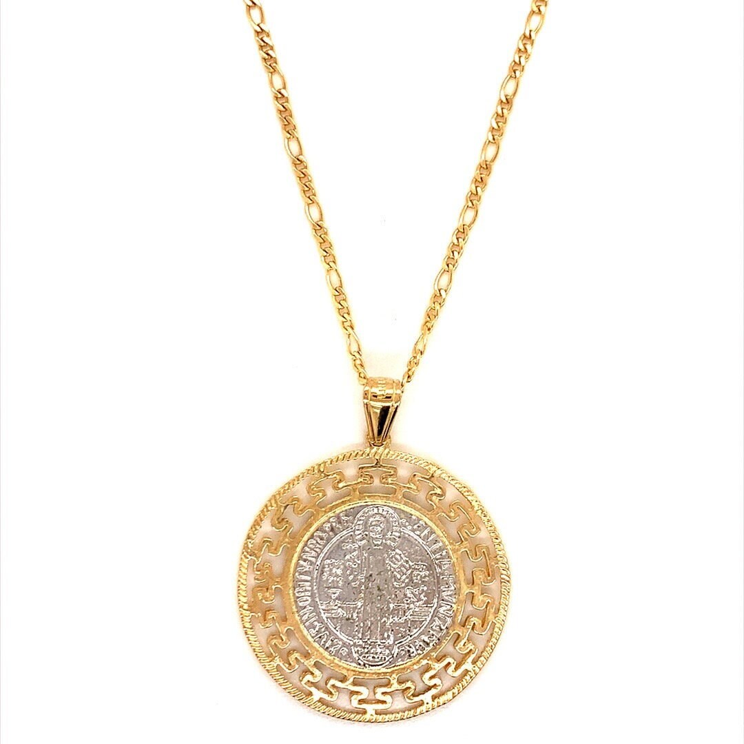 18k Saint Benedict Medal Necklace, Religious Gift, Cadena San Benito ...
