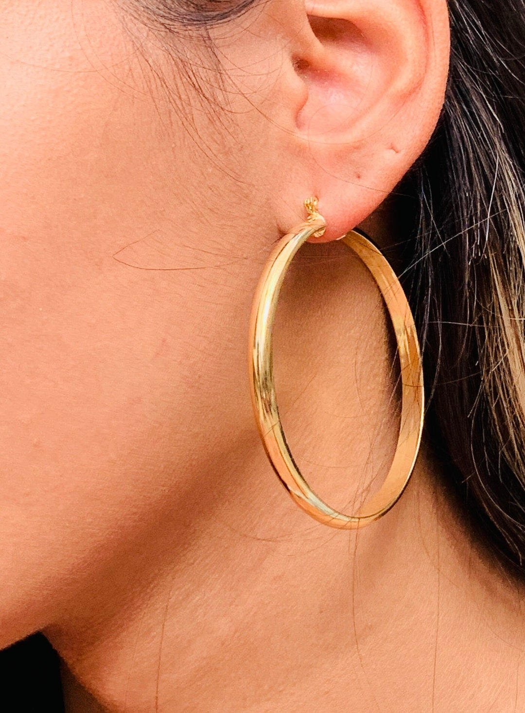18k Gold Filled Chunky Hoops,large Lightweight Hoops,waterproof ...