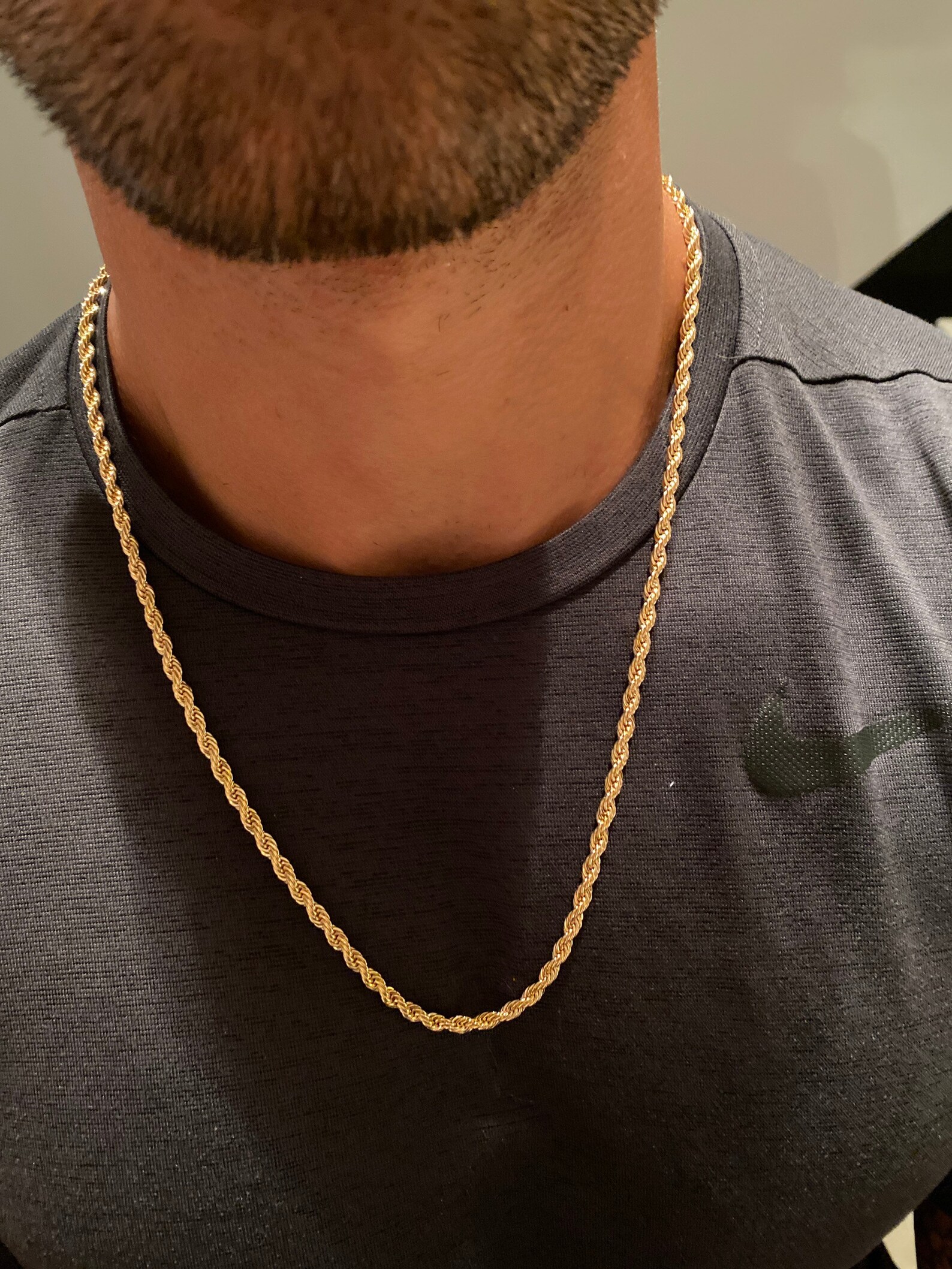 18K Mens 4mm Rope Necklace, Waterproof Mens Chain, Gold Filled Rope ...