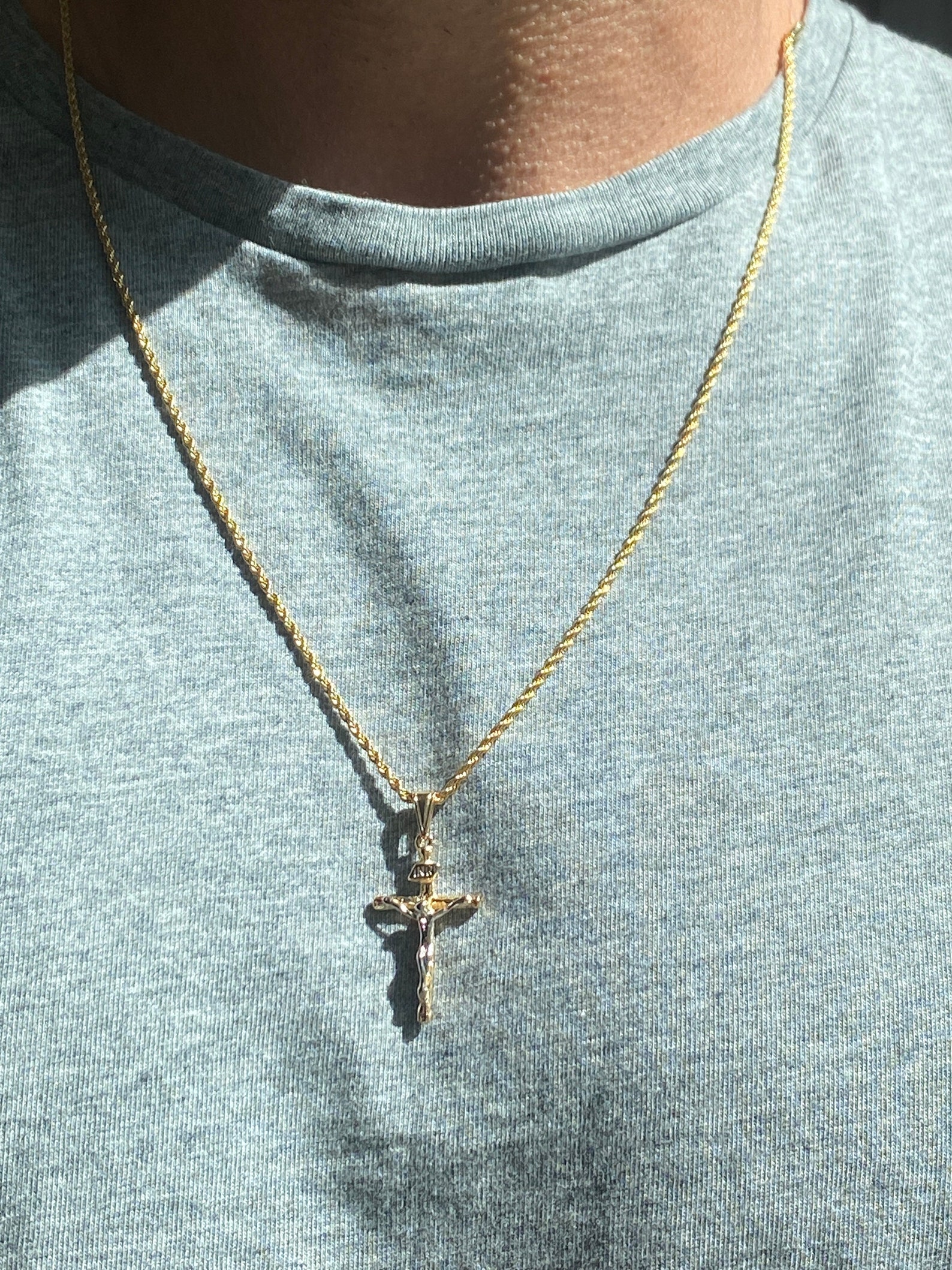 18K Jesus on Cross Necklace, Mens Rope Cross Necklace, Crucifix ...