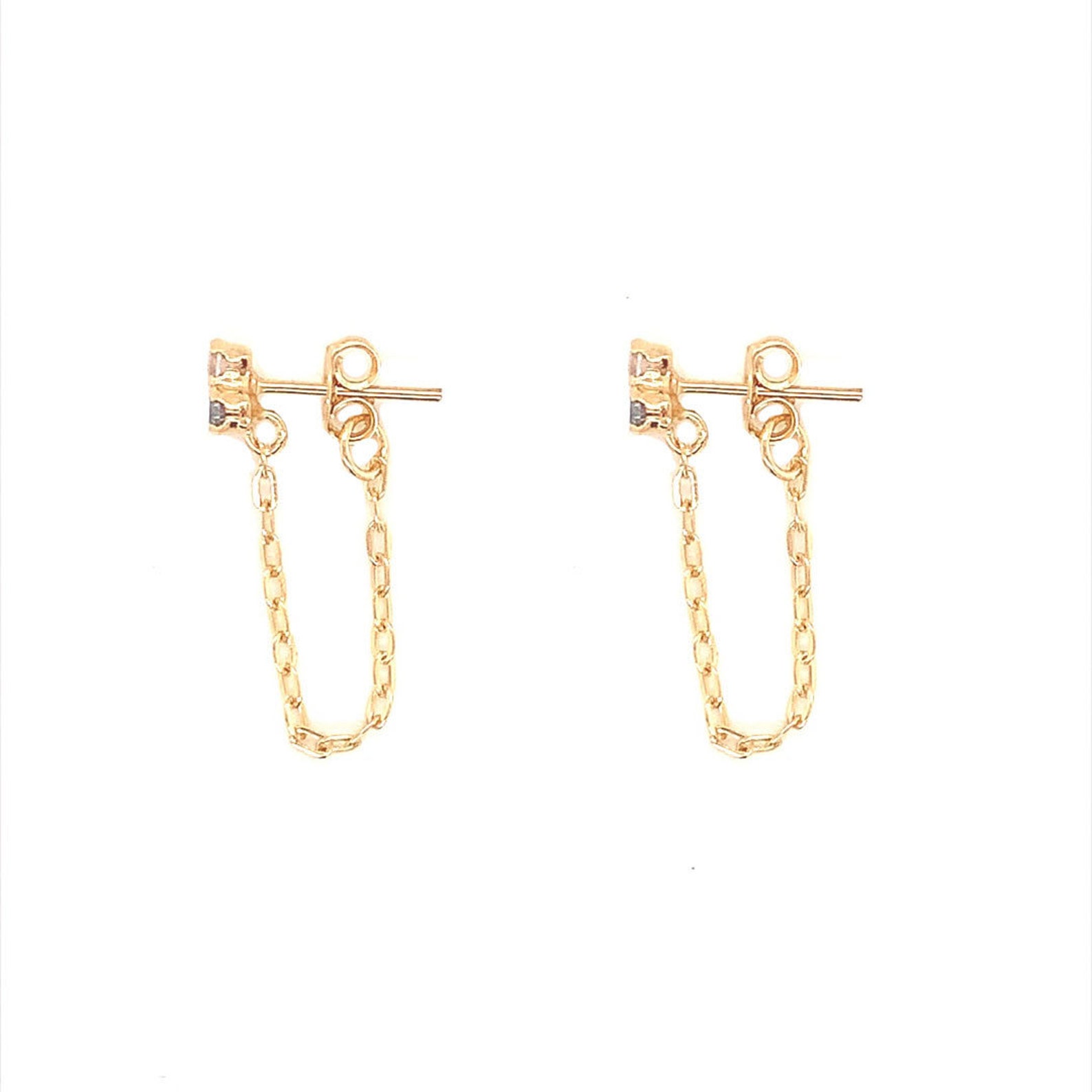 Chain Link CZ Dangling Earrings, Gold Filled Dangling Earrings, Dainty ...