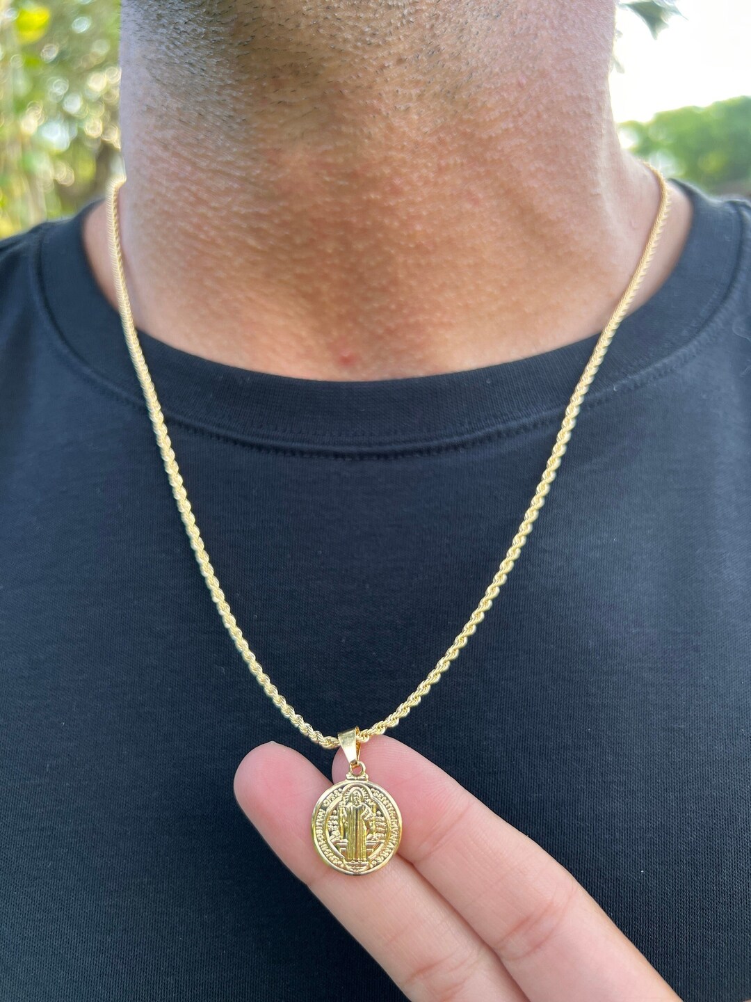 18k Saint Benedict Necklace, St Benedict Charm Necklace, Protection ...