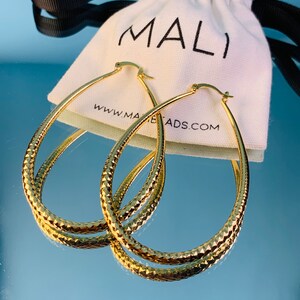 18K GF Large Ridged Teardrop Hoops, Hammered Hoops, Gold Filled Hoops, Large Hoop Earrings ...