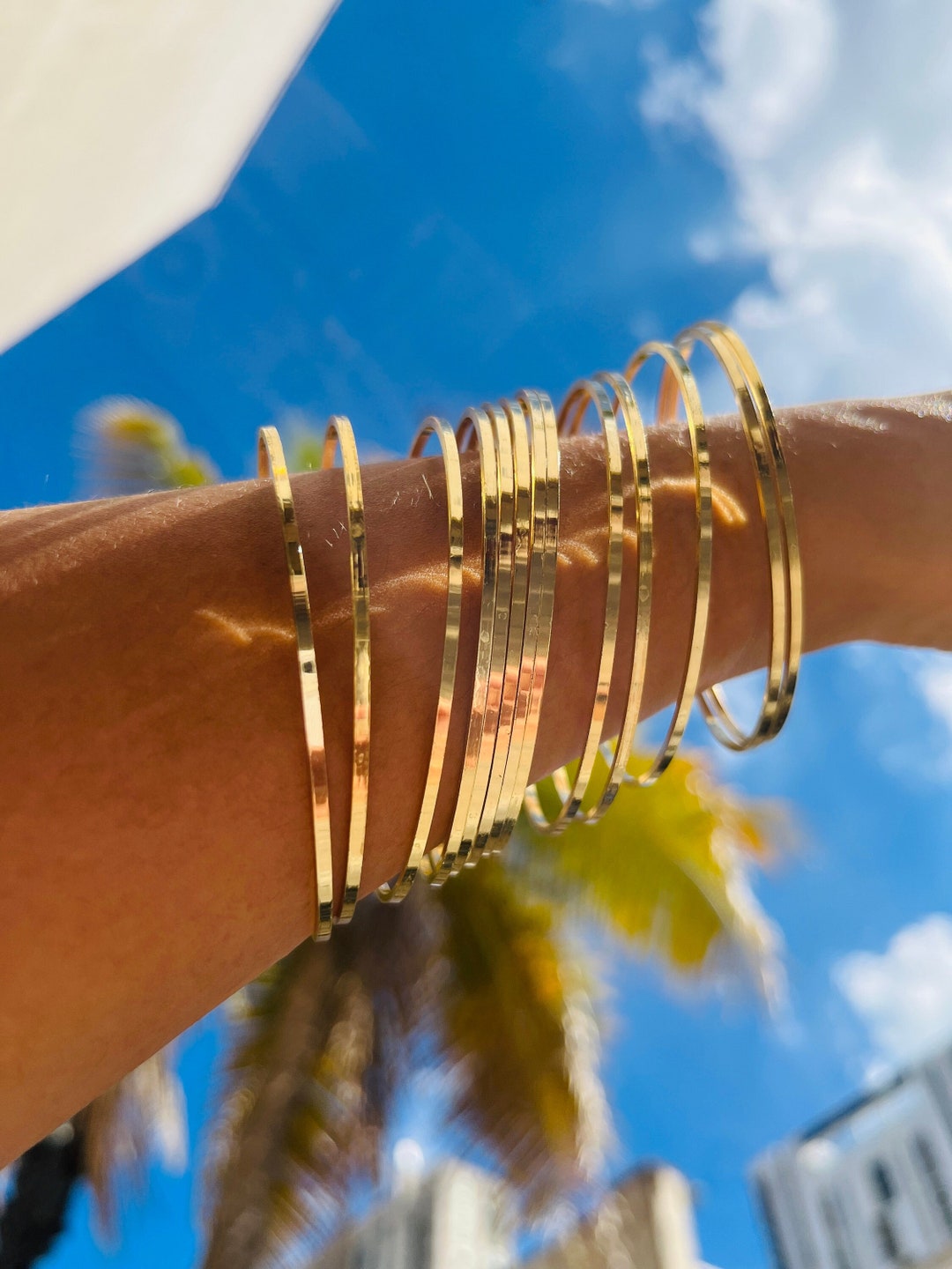 Dainty Gold Filled Bangles,thin Gold Bangles for Layering,non Tarnish ...