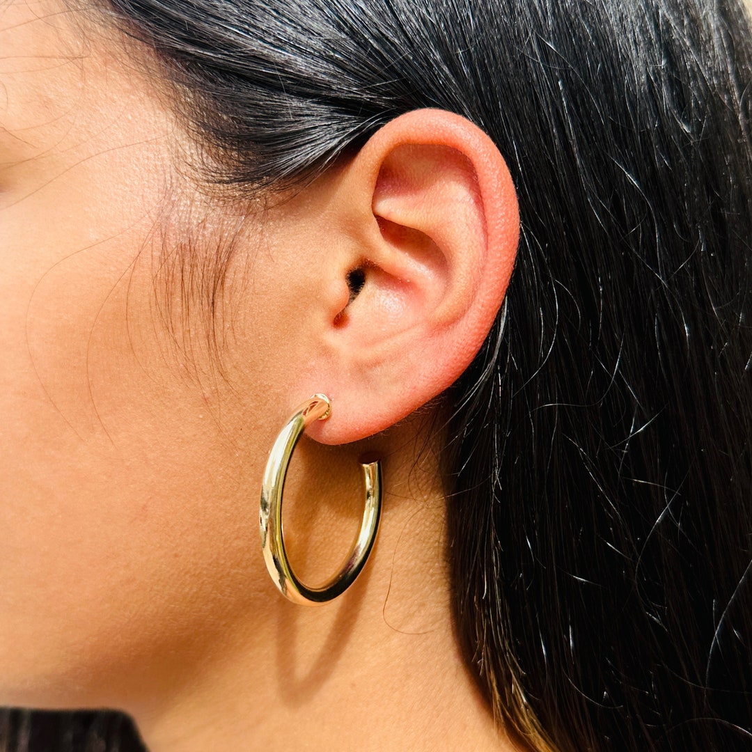 18K Large Gold Filled Hoop Earrings, Chunky Hoop Earrings, Gold Filled ...