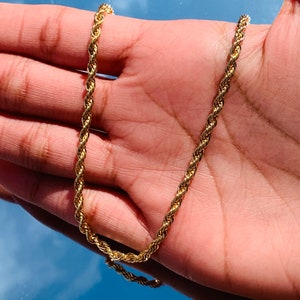 18K Mens 4mm Rope Necklace, Waterproof Mens Chain, Gold Filled Rope ...