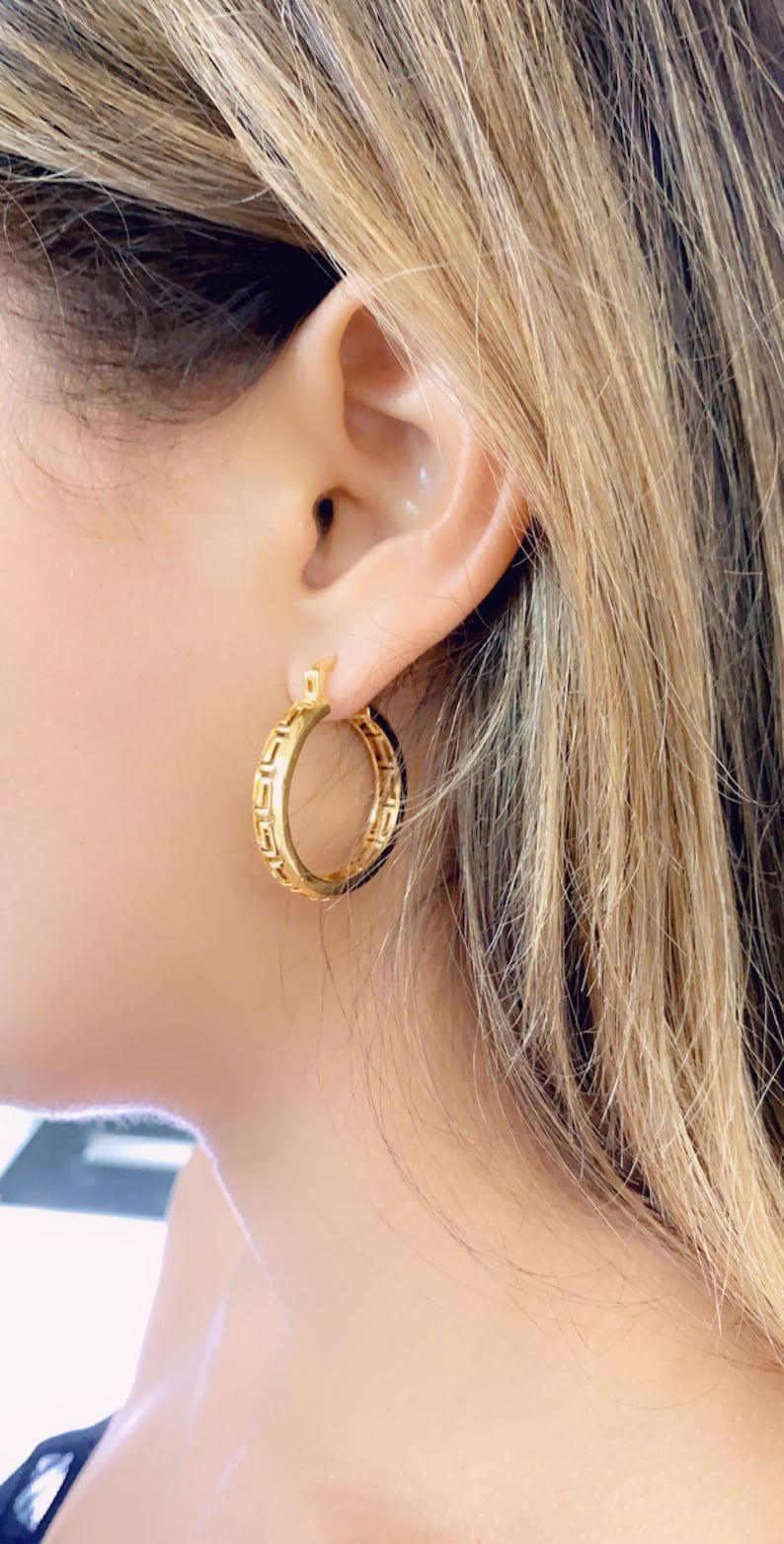 18K GF Greek Hoop EarringsLightweight Everyday wear | Etsy