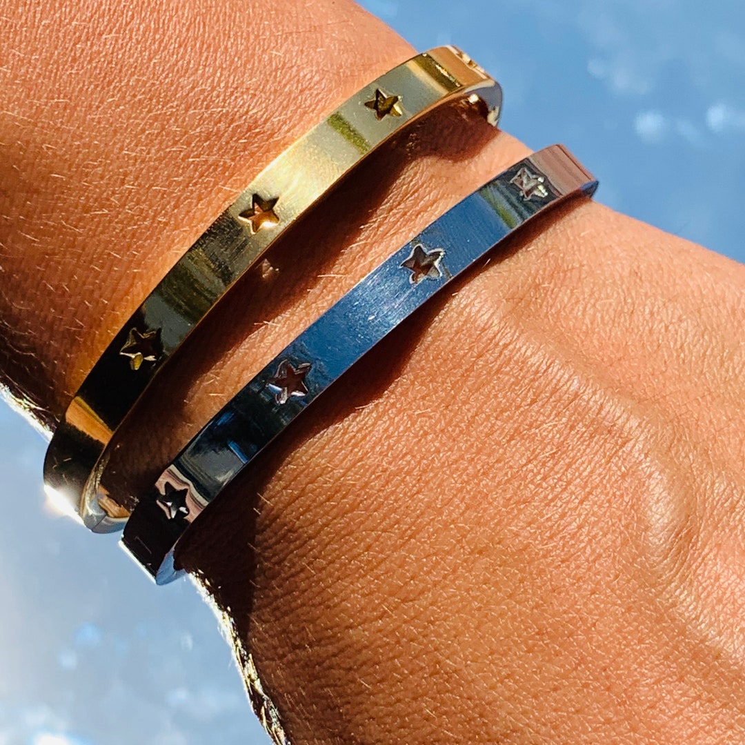 Star Bangle Bracelet, Gold Bangle, Stackable Bracelets, Silver Cuff ...