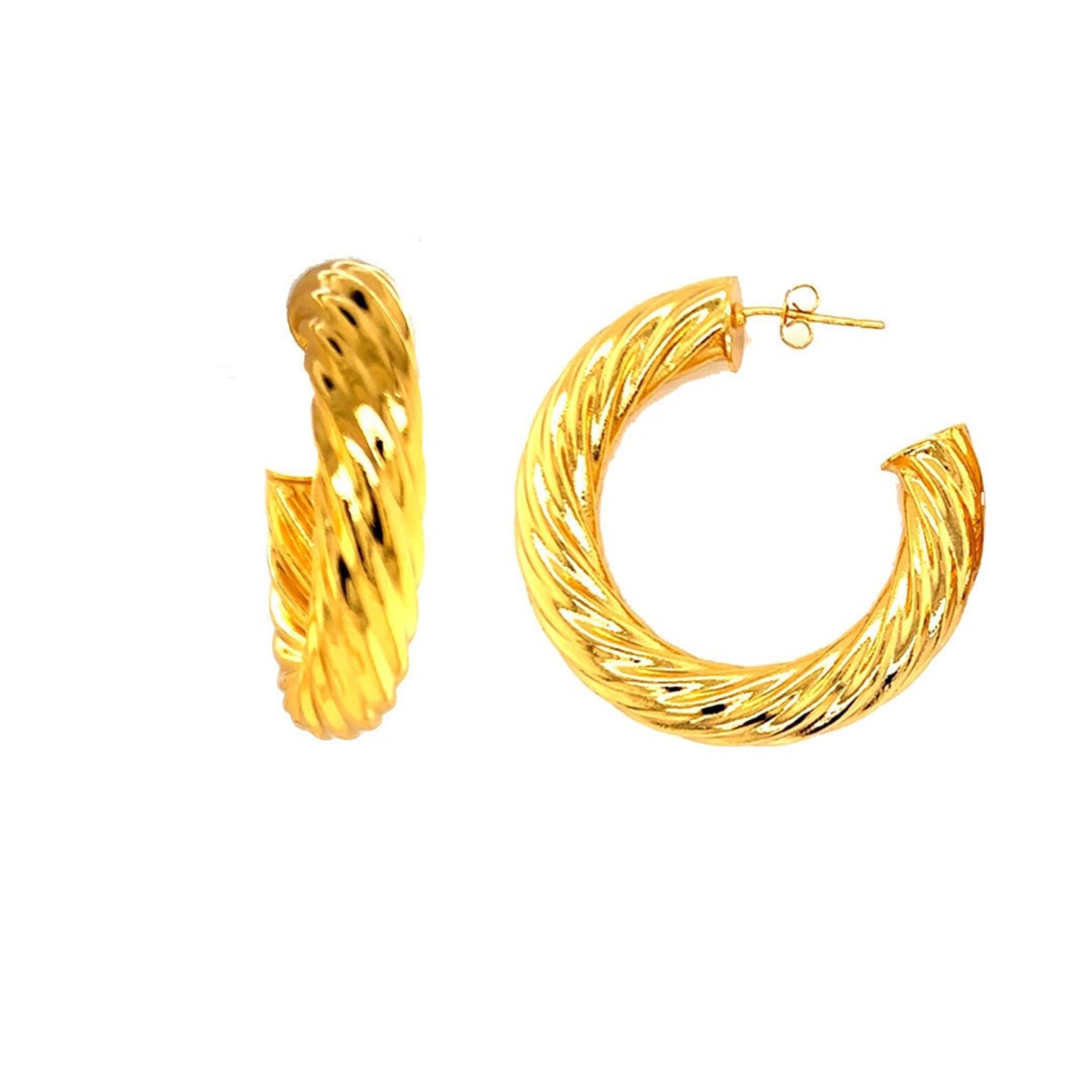 18K Gold Filled Thick Rope Hoops Braided Hoops Vintage - Etsy