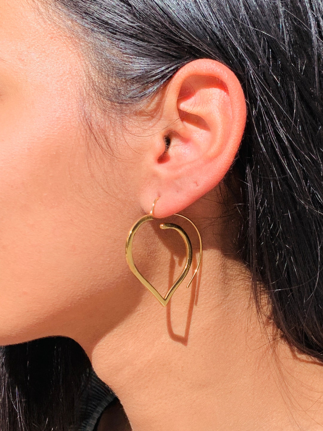 18K Gold Heart Hoop Earrings,gift for Wife,heart Jewelry,anniversary ...