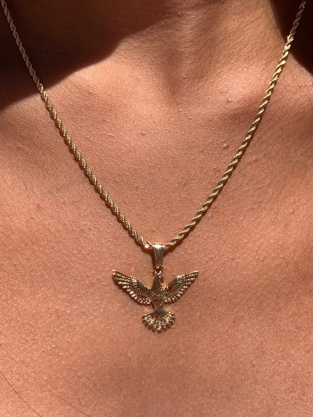 18K American Winged Eagle Rope Necklace,winged Eagle Mens Rope Necklace ...